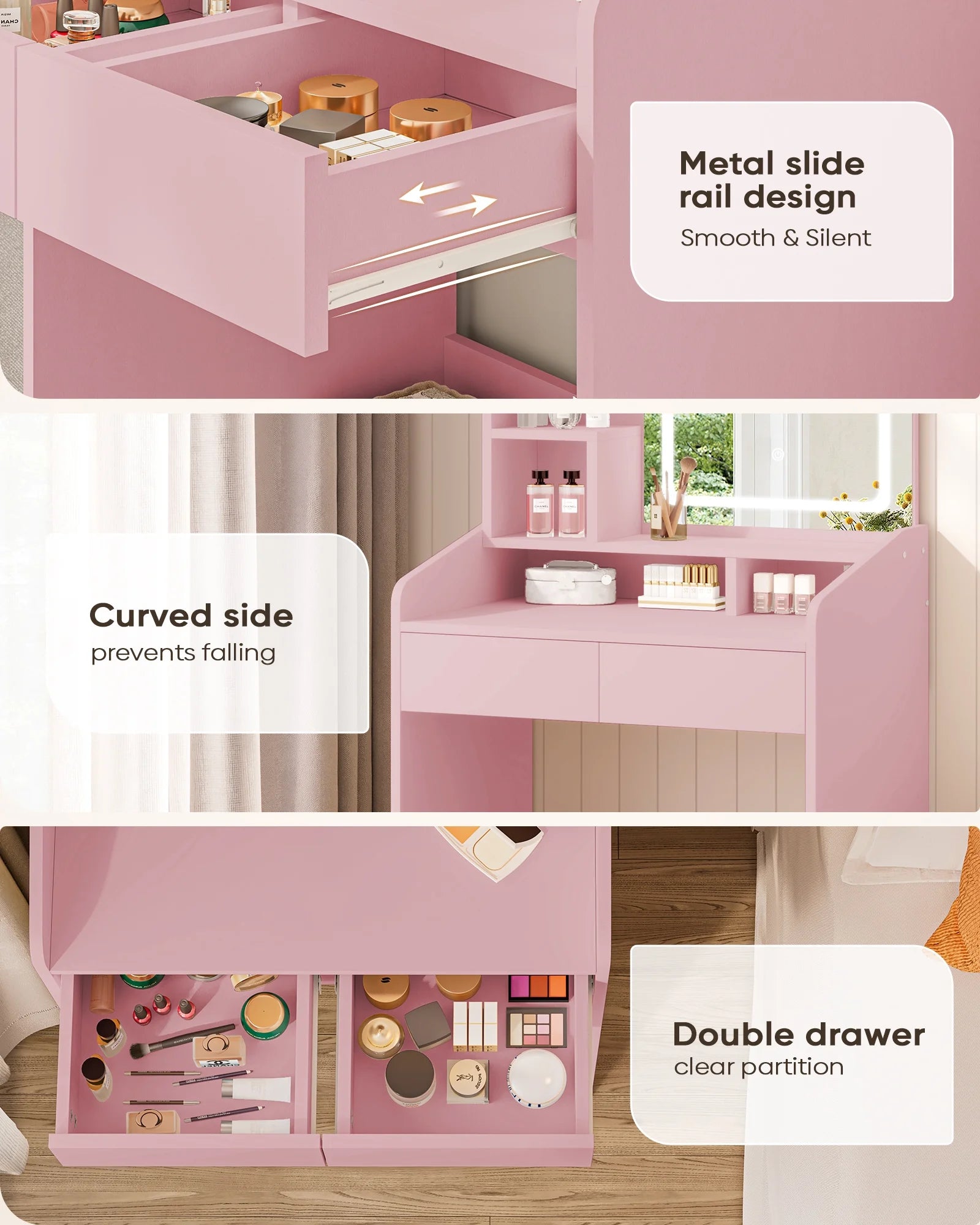 Vanity Desk Set with Square Mirror and Light- Small Vanity Table with ...