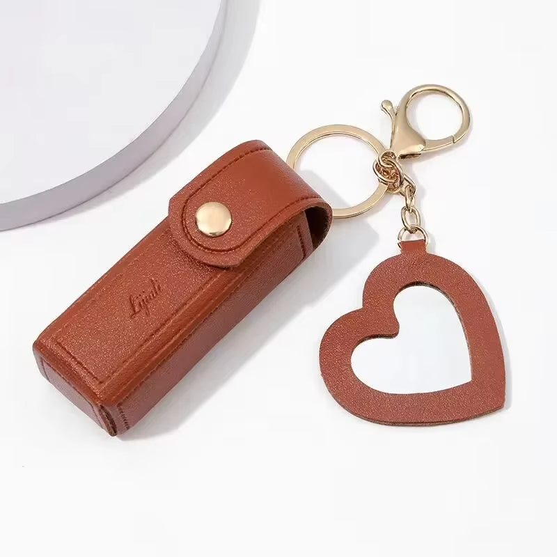 Portable Leather Lipstick Bag Makeup Pouch Lip Balm Bag Keychain Holde ...